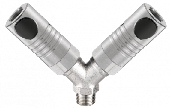 Y- Verteiler mit konischem Außengewinde und 2 Kupplungen